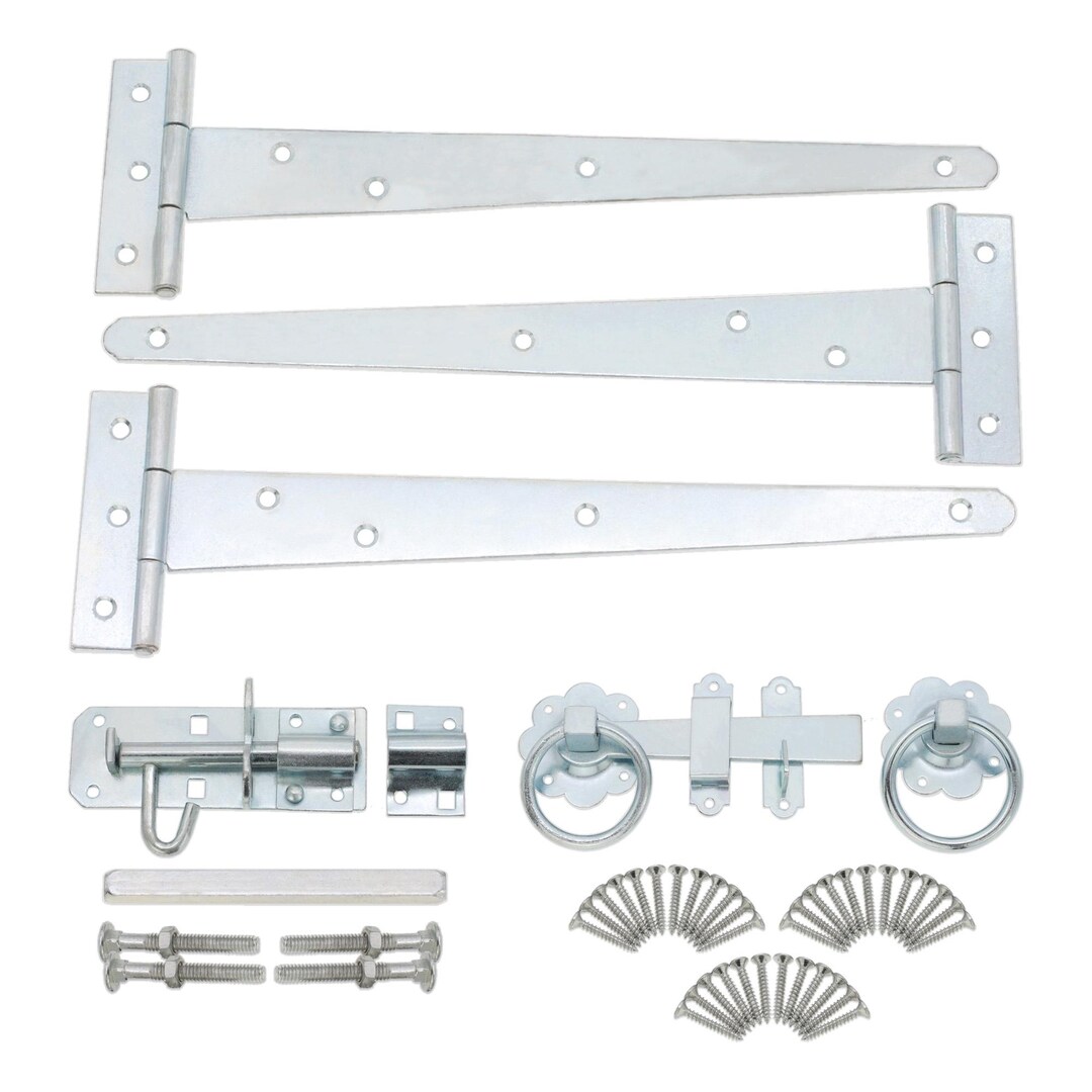 Garden Gate Fittings Kit 10” 250mm Tee Hinges (3) With Plain Ring Gate ...
