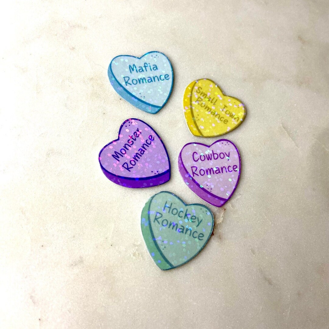 Book Trope Candy Heart Stickers, Romance Reader, Kindle Laptop Stickers ...