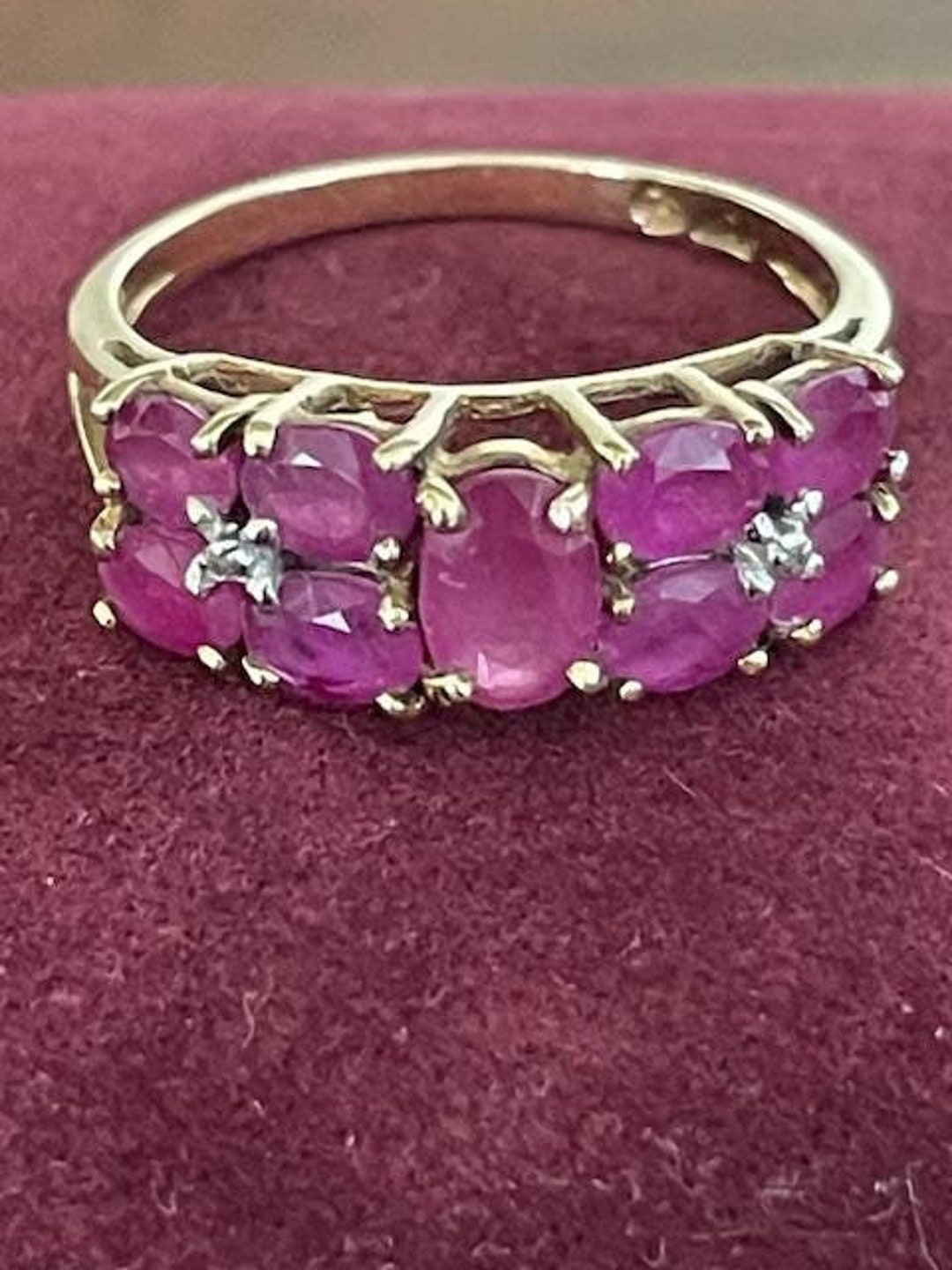 Vintage 10k Yellow Gold Oval Ruby Cluster Ring Size 7 - Etsy