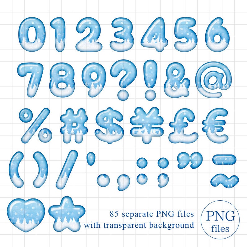 Blue Snow Scene Font, Snowflakes Alphabet, Snowy Christmas Alphabet ...