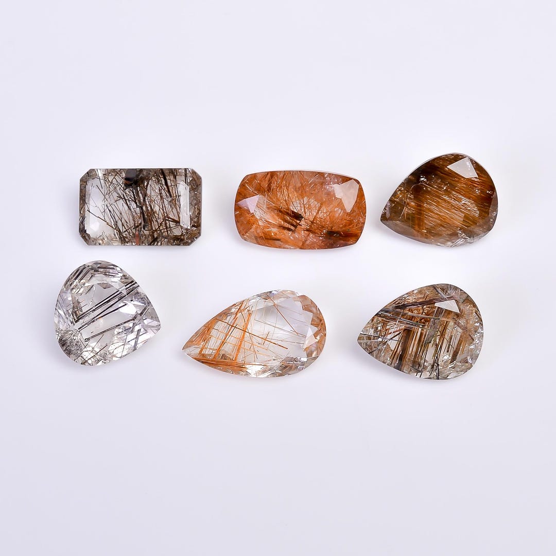 Faceted Copper Rutilated Quartz Multi Rutile Loose Gemstone 6 Pcs Set ...