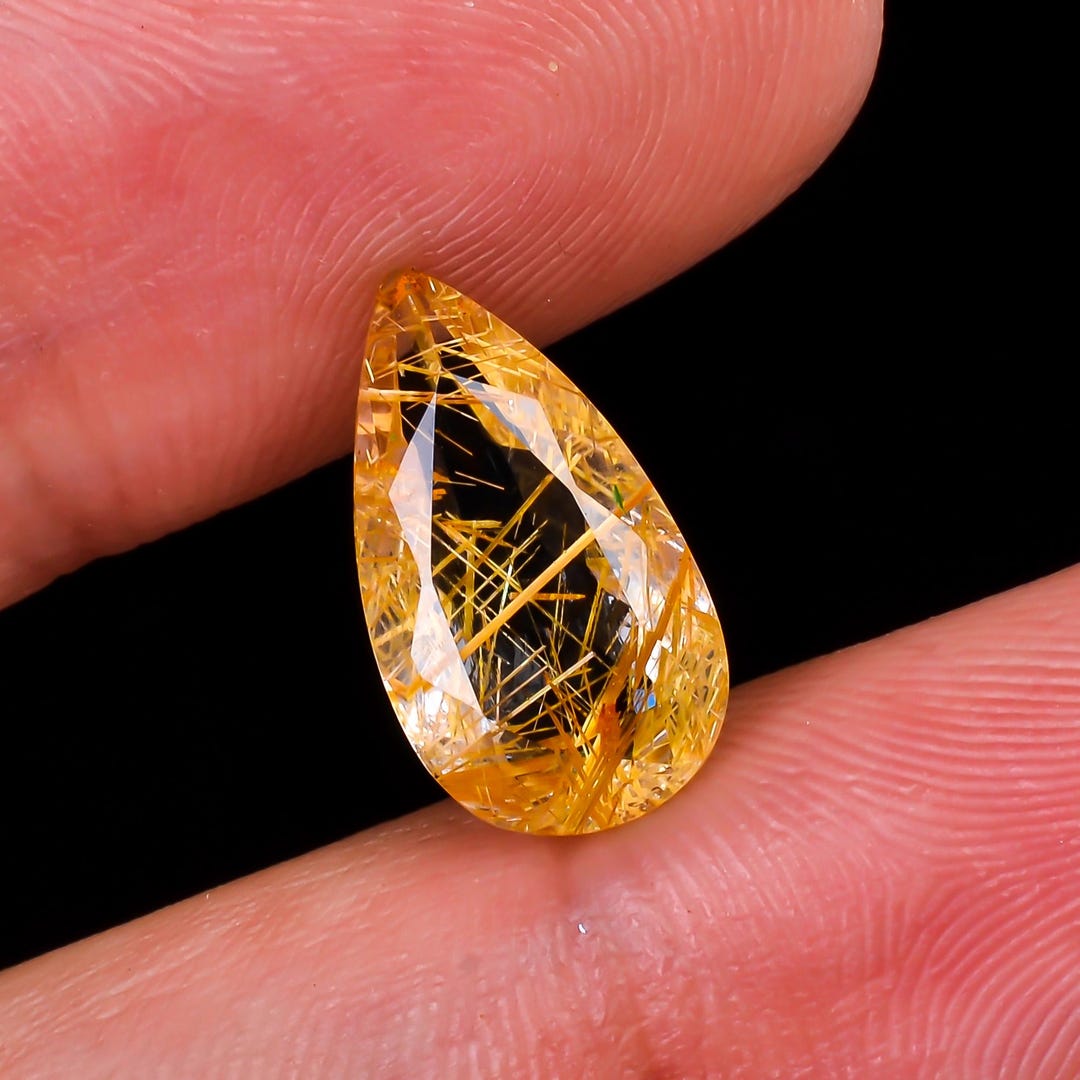 Faceted Golden Rutile Gemstone Tear Shape Cut Stone for Making Jewelry ...