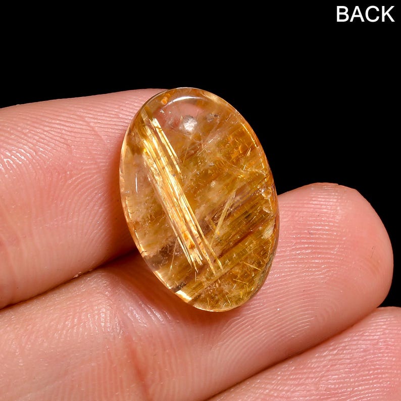 Golden Rutile Quartz Cabochon, Oval Shape Gemstone for Jewelry (18X12X6 ...