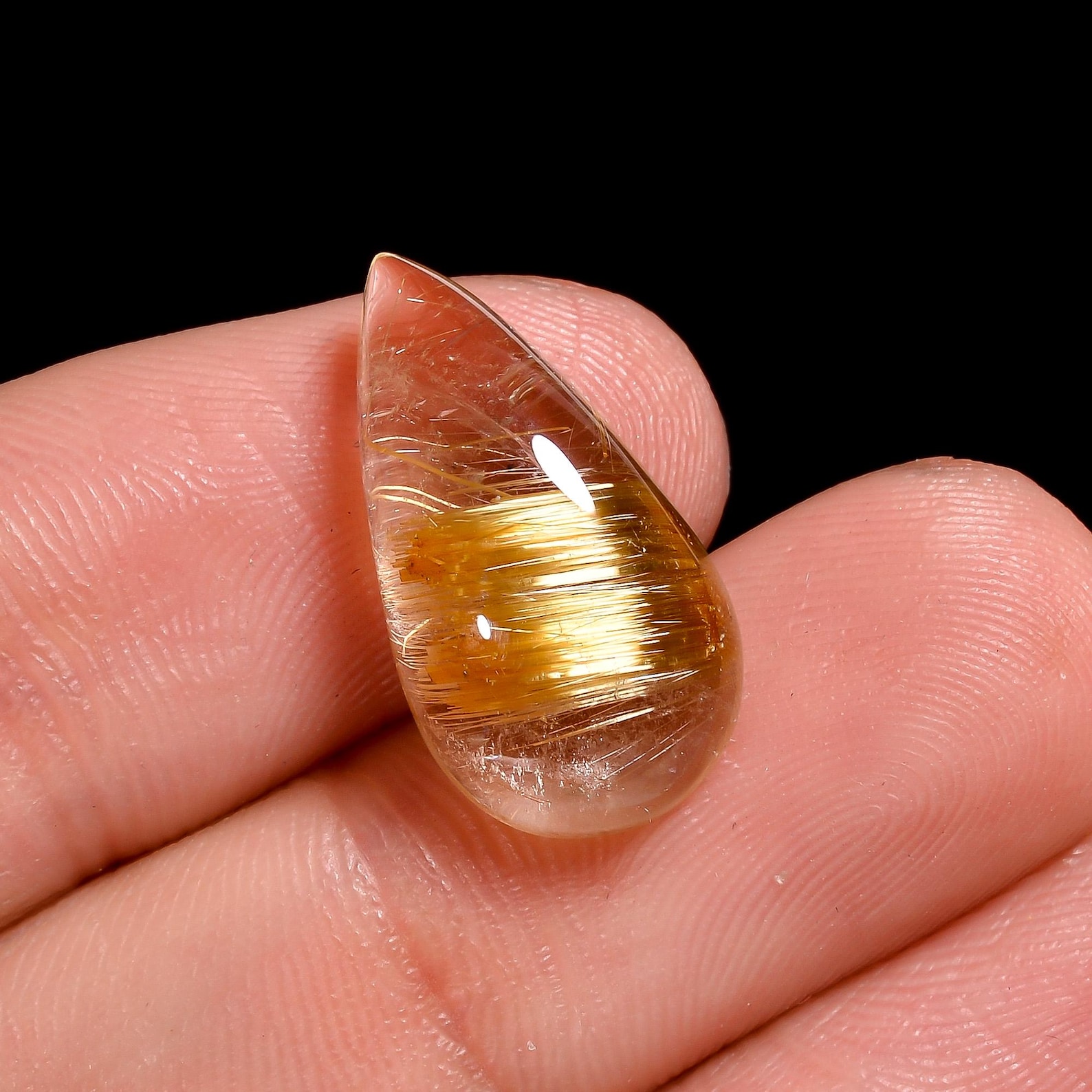 Golden Rutile Quartz Cabochon, Pear Shape Gemstone for Jewelry (19X10X6 ...