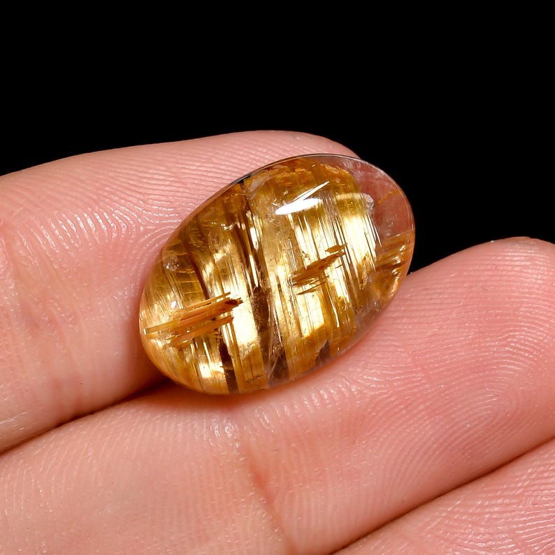 Golden Rutile Quartz Cabochon, Oval Shape Gemstone for Jewelry (18X12X6 ...