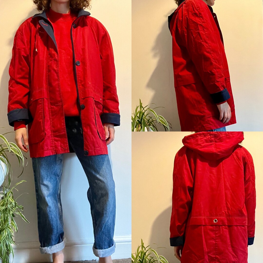 Vintage Red and Blue Rain Coat by E - Etsy
