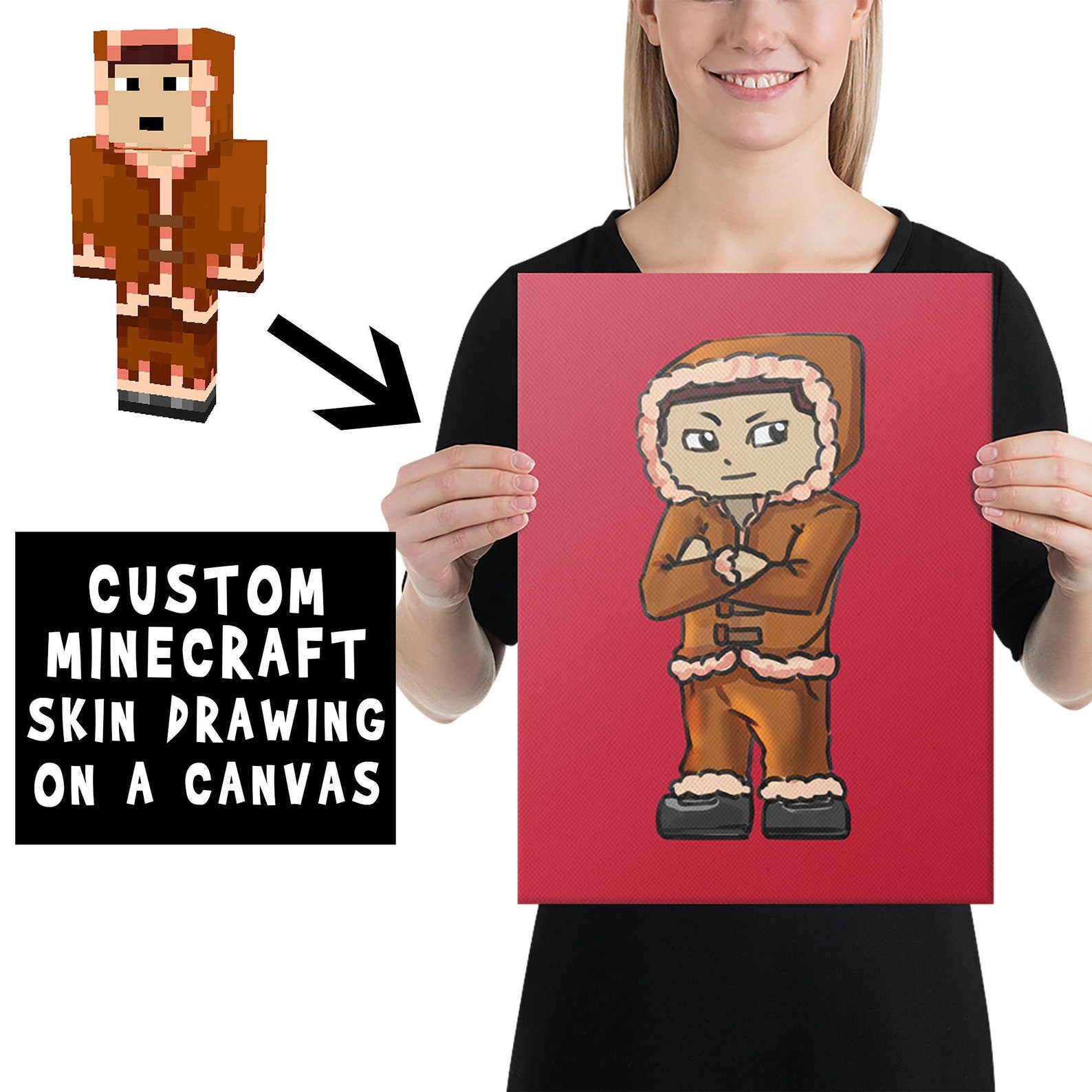 Custom Minecraft Character on A Canvas 12x16. Your Minecraft Player ...