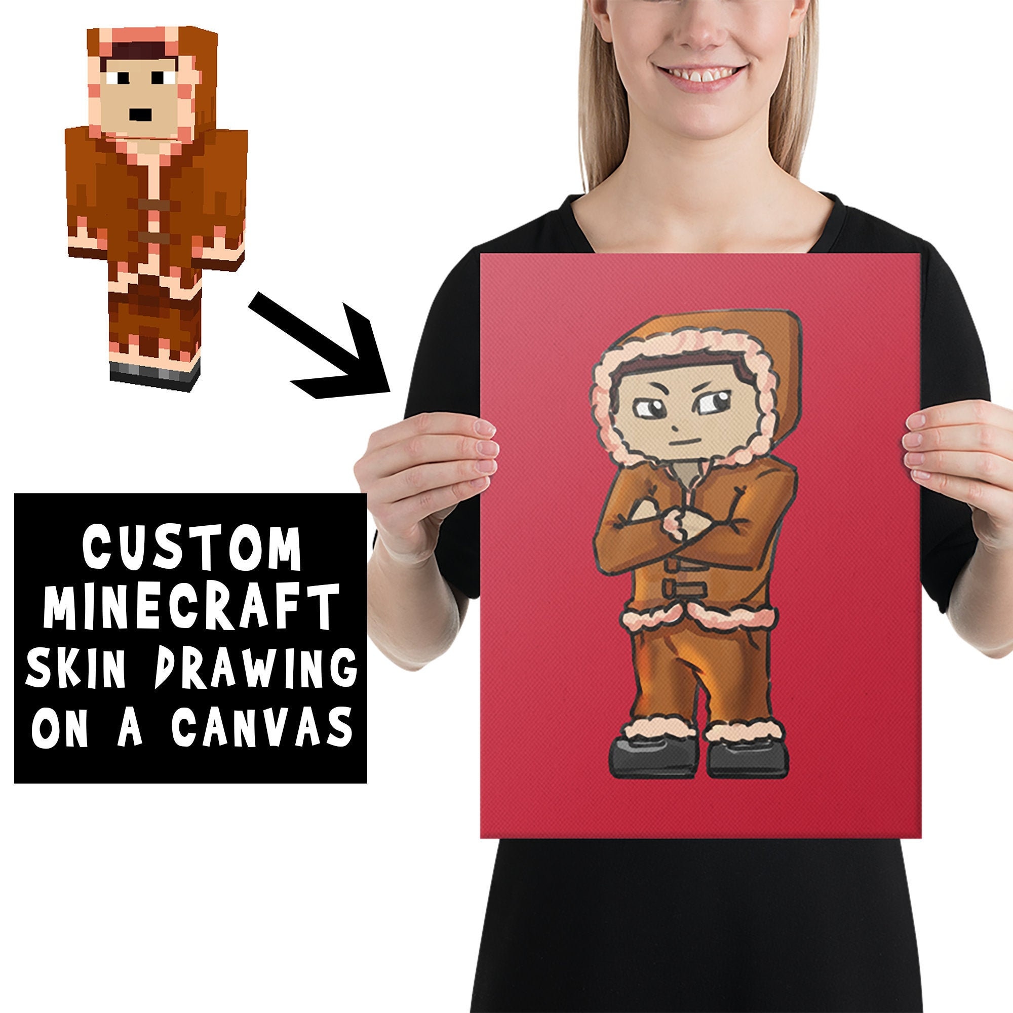 Custom Minecraft Character on A Canvas 12x16. Your Minecraft Player ...