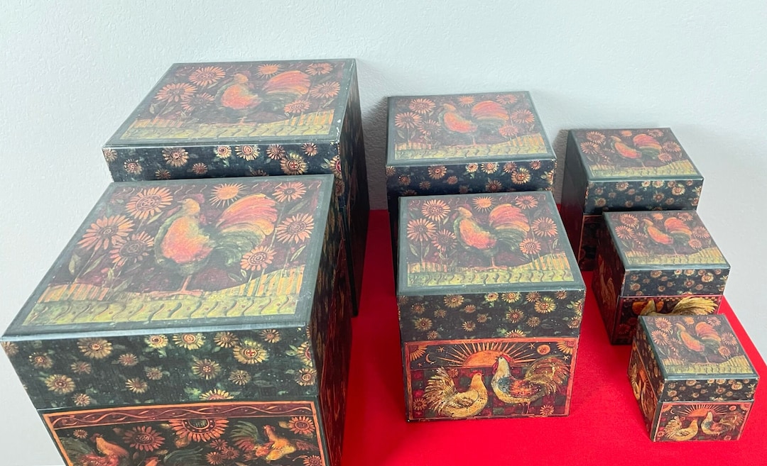 Bobs Boxes by R.a.lang rise and Shine Primitive Stacking Boxes Featuring Artwork of Susan Winget ...