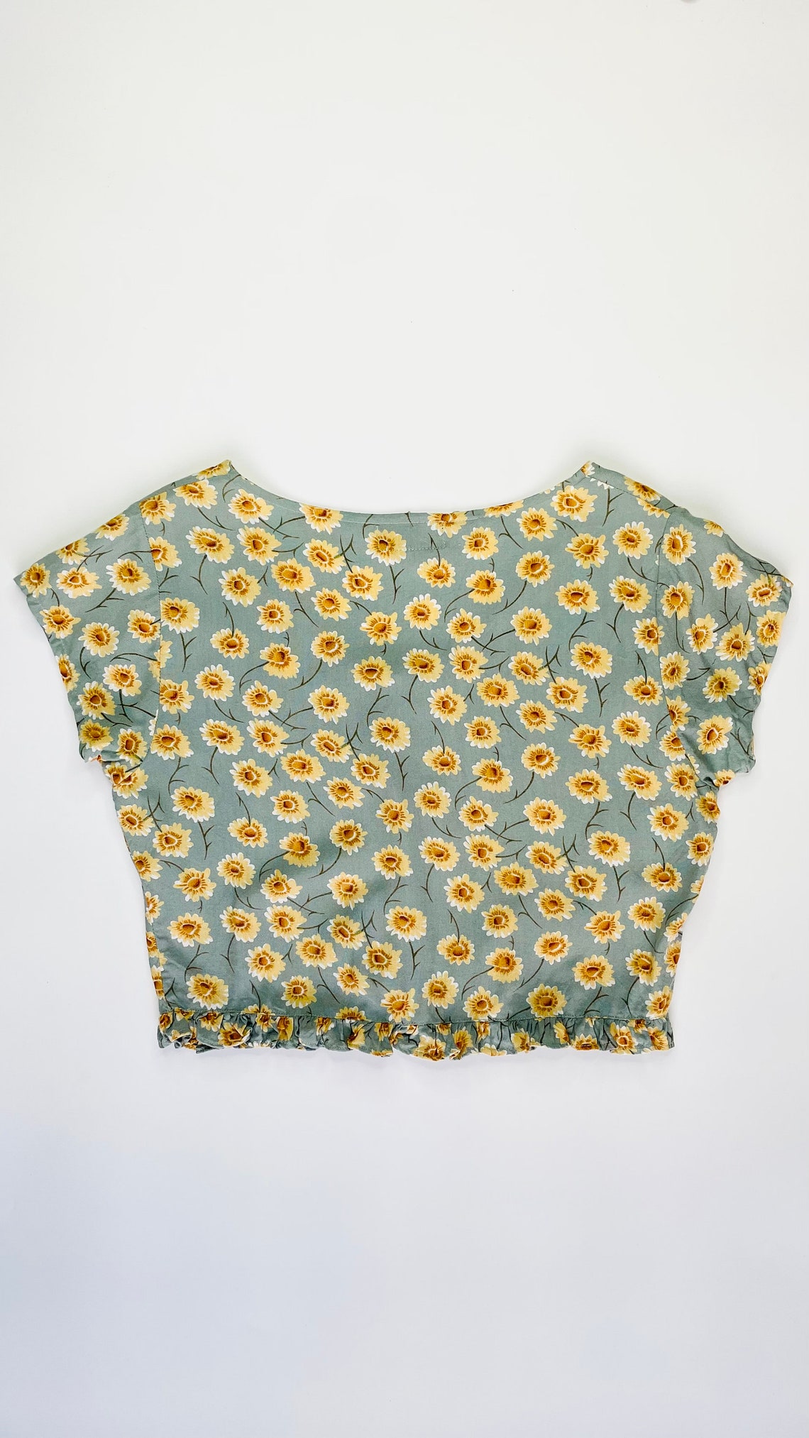 Vintage 90s Blue and Yellow Floral Print Short Sleeve Top - Size M - Etsy