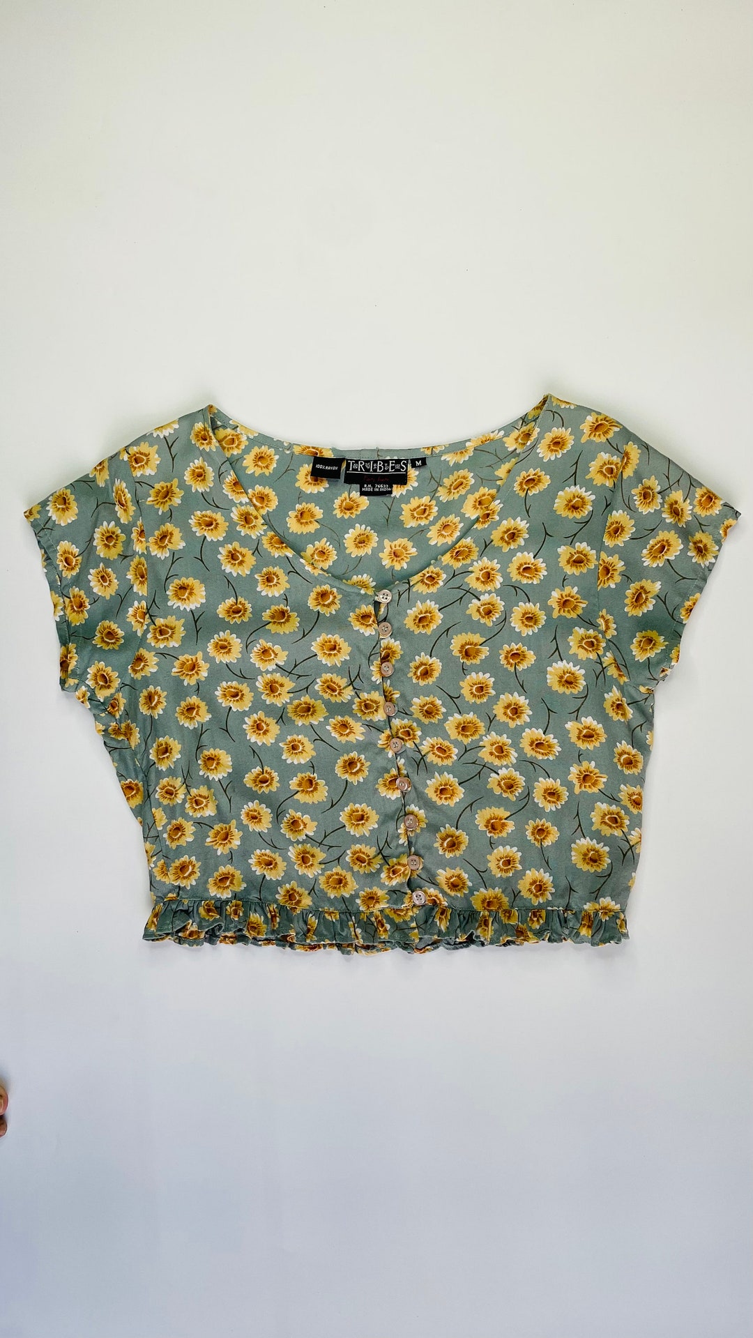 Vintage 90s Blue and Yellow Floral Print Short Sleeve Top - Size M - Etsy