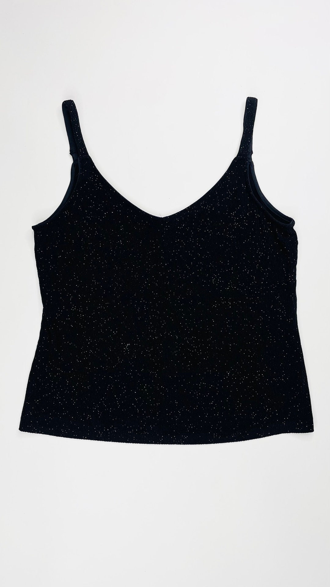 Vintage 90s Black Glitter Sparkle Slinky Tank Top - Size 14P - Etsy