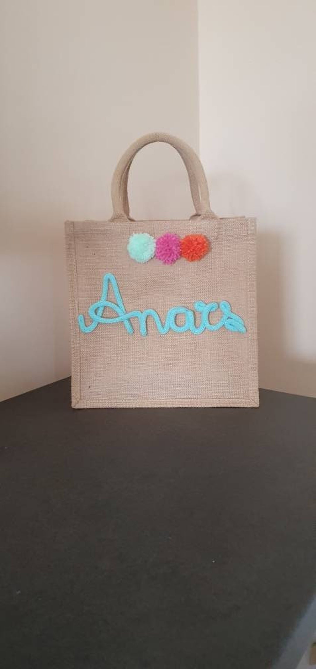 Jute Tote Bag With Knitted Word/ Personalized Tote Bag/ Jute Bag ...