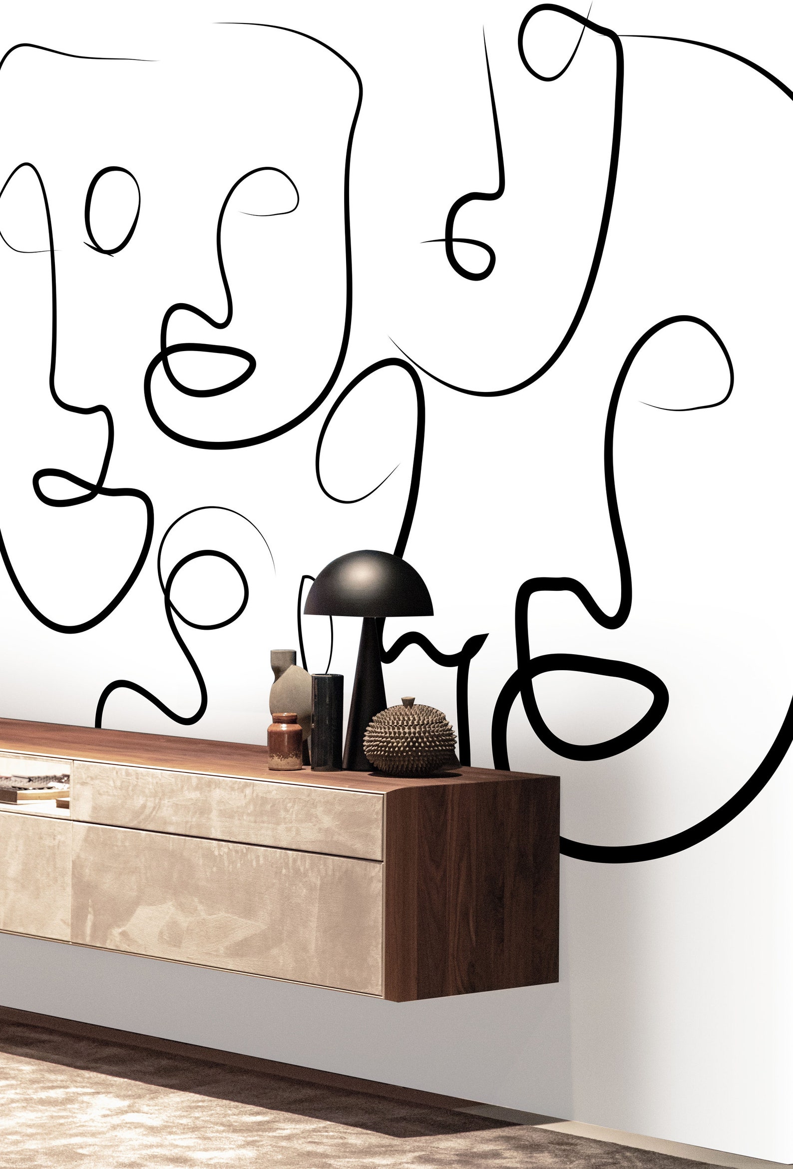 Face Line Mural,abstract Mural,modern Mural,minimalist Wallpaper ...