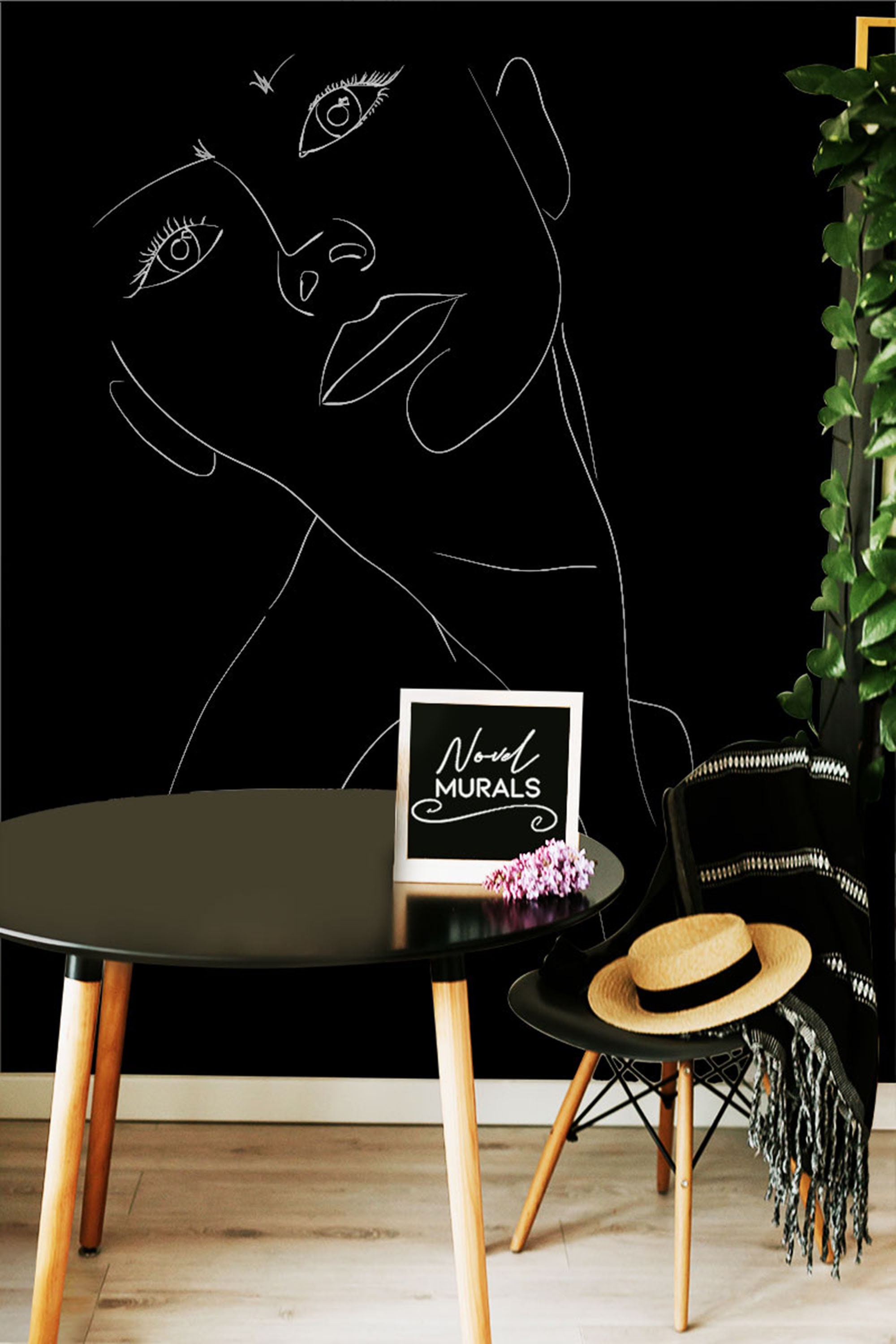 Face Line Mural, Abstract Mural, Modern Mural, Minimalist Wallpaper ...