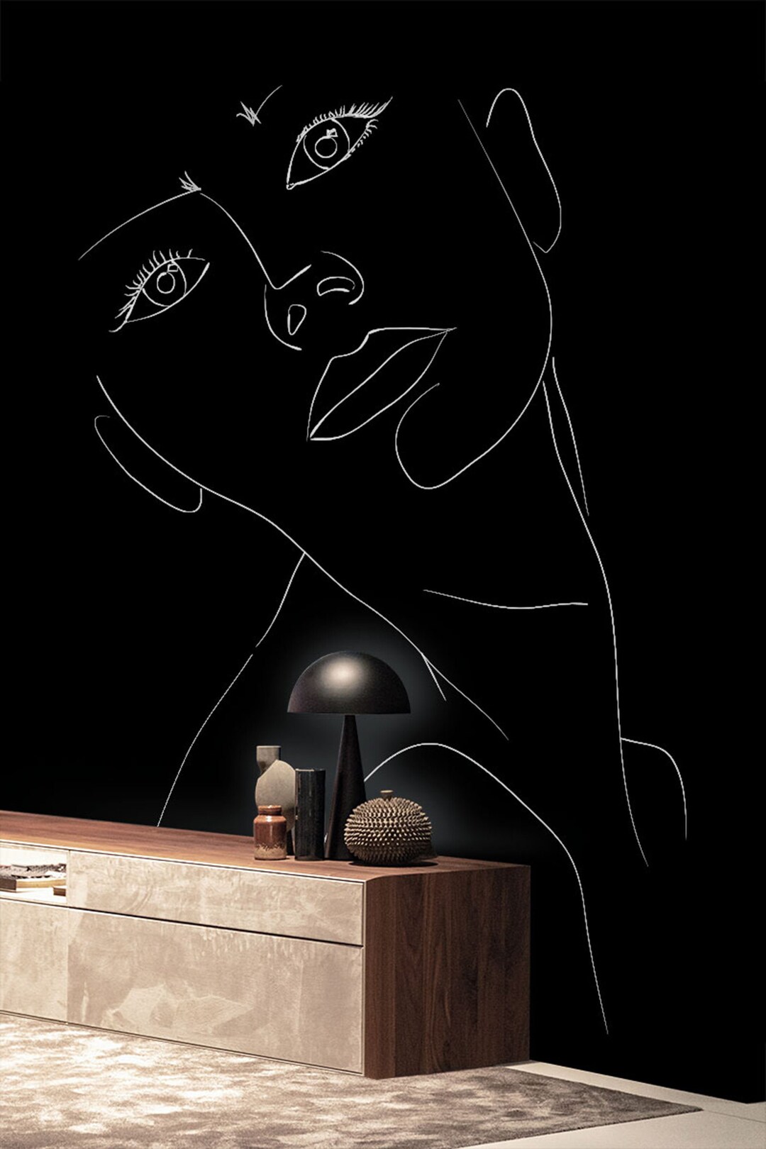 Face Line Mural, Abstract Mural, Modern Mural, Minimalist Wallpaper ...