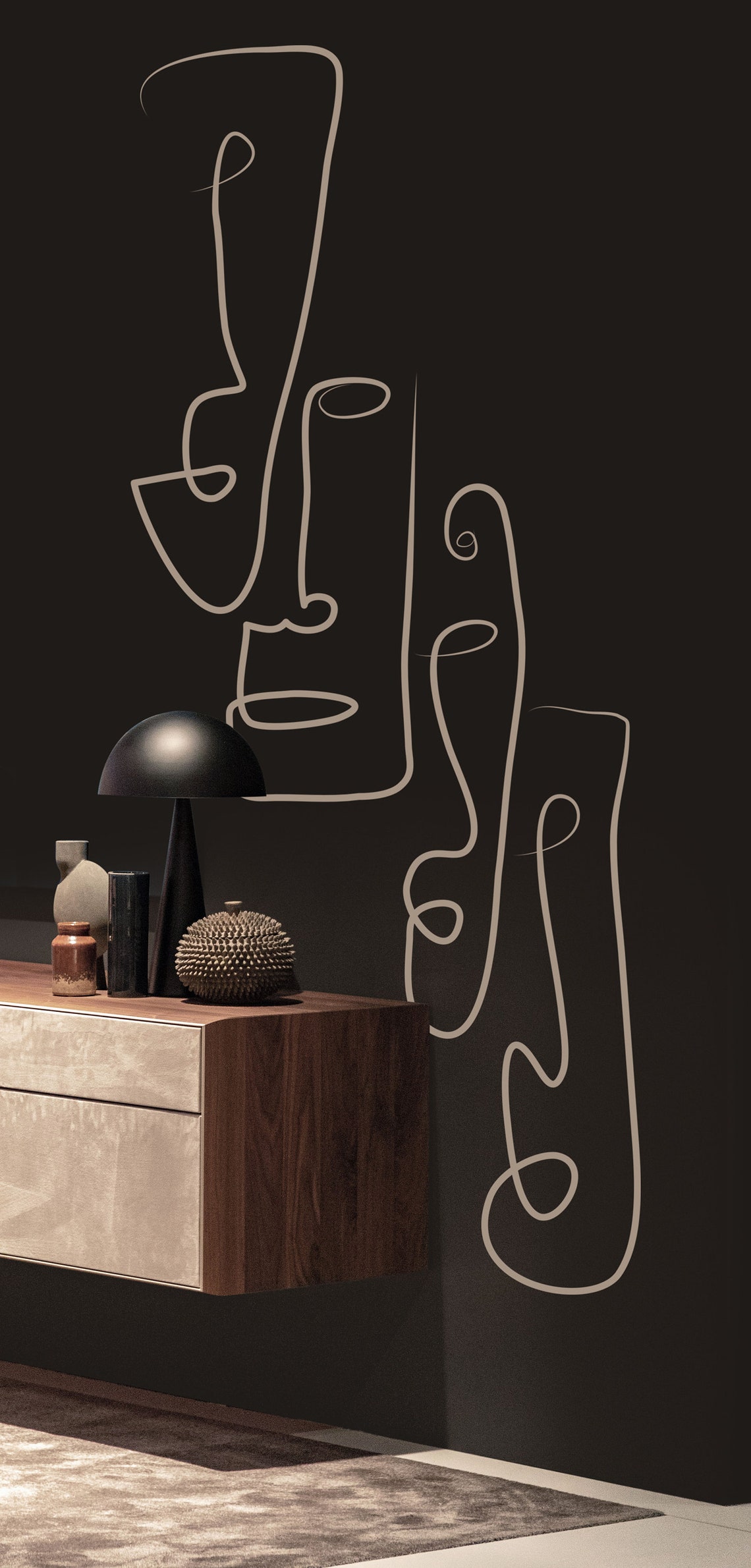 Face Line MuralAbstract MuralModern MuralMinimalist | Etsy