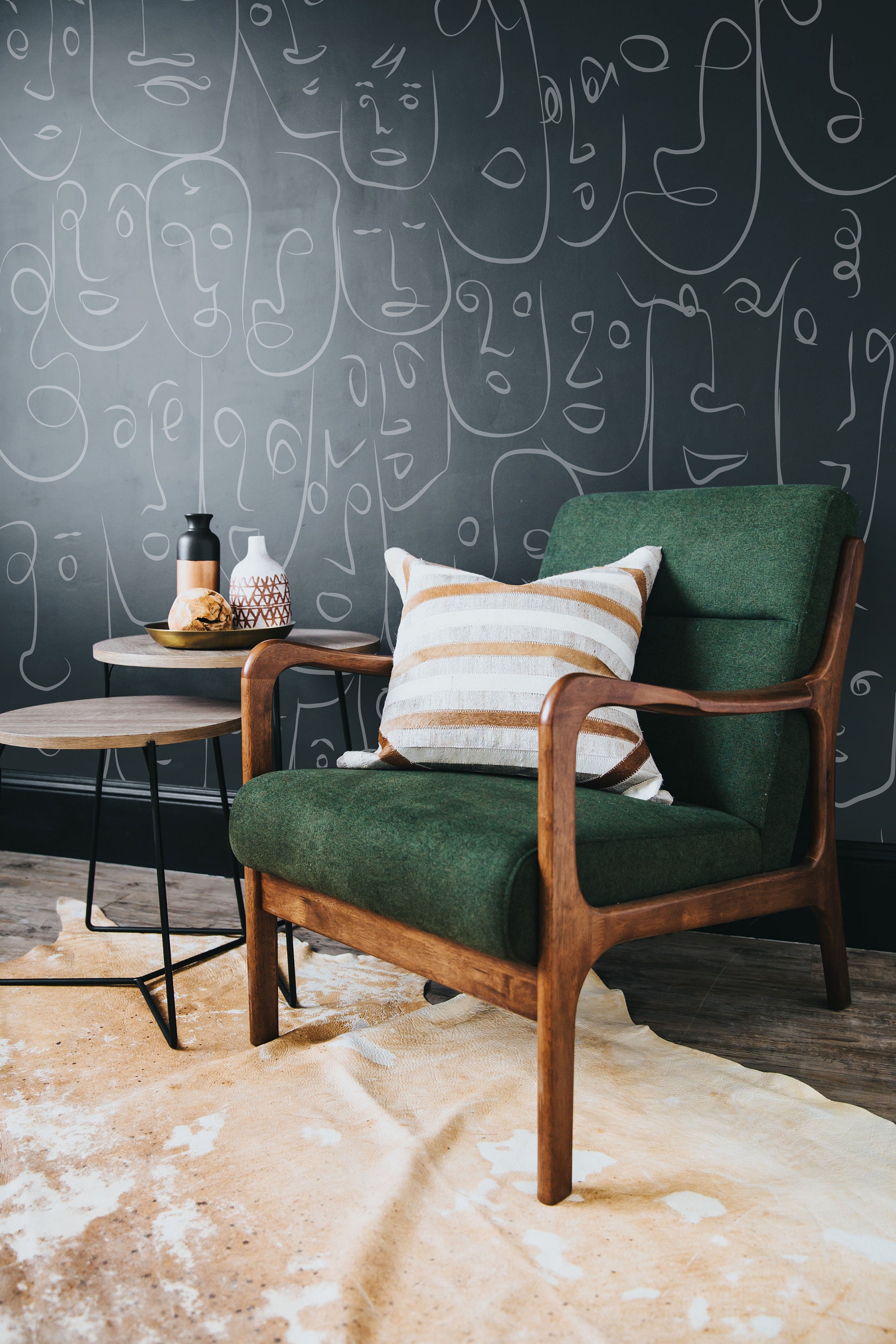 Face Line Mural,abstract Mural,minimalist Wallpaper,unique Mural ...