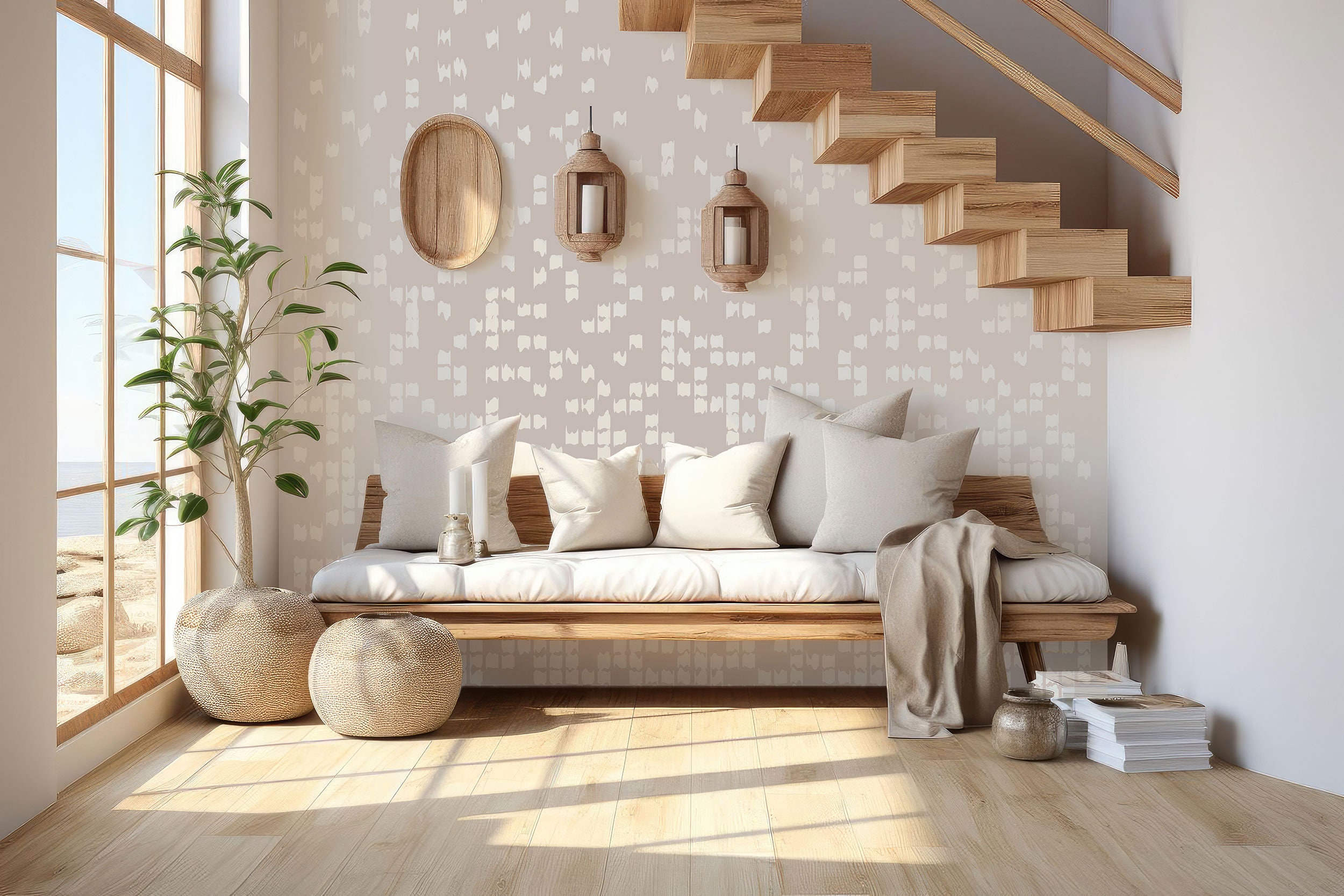 Peel and Stick Modern Checked Pattern Wallpaper Organic Colors Peel and ...