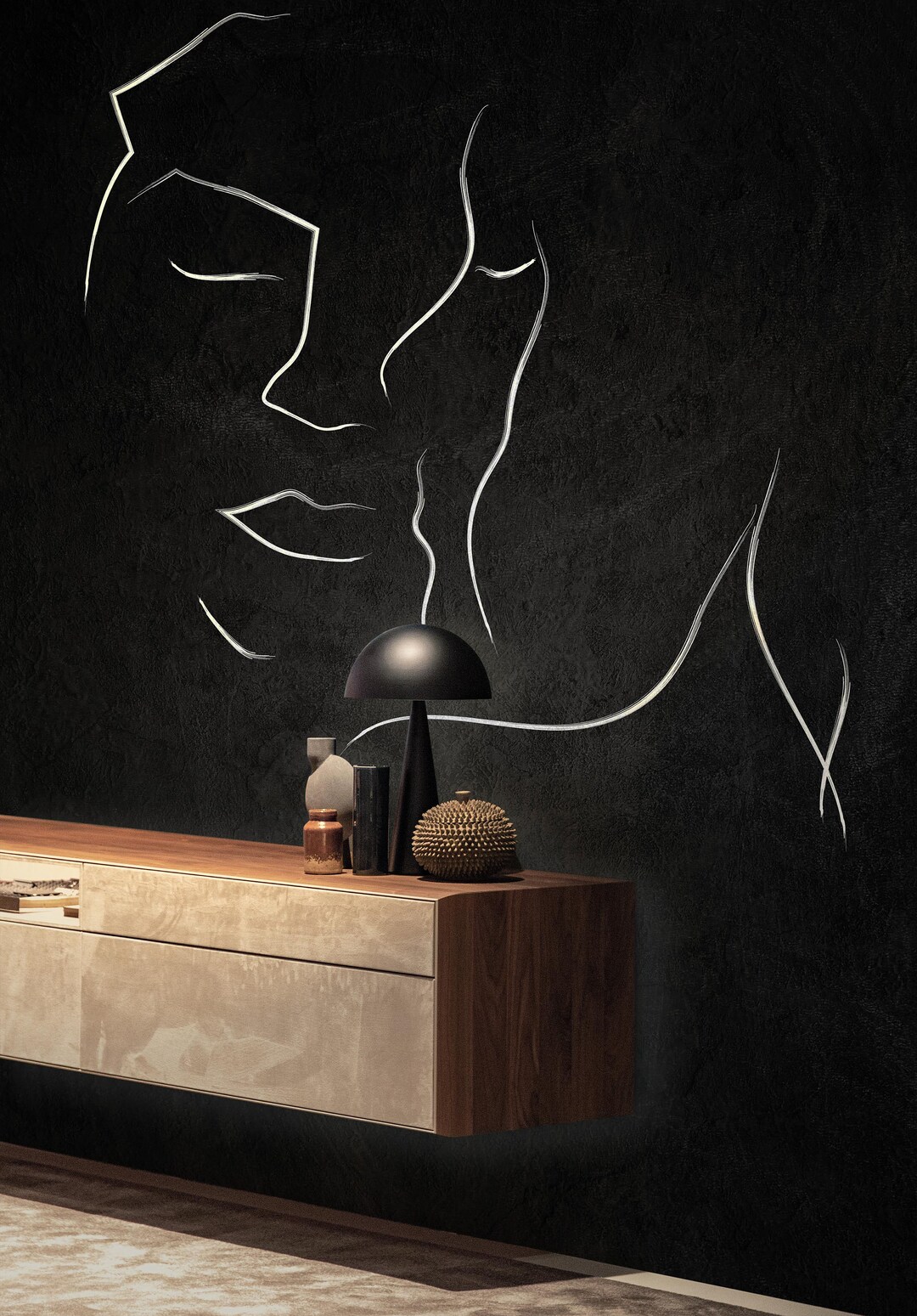 Face Line Mural, Abstract Mural,modern Mural,minimalist Wallpaper ...