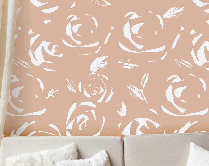 Rose Wallpaper Bold, Line-drawn Roses Design Available in Black & White ...