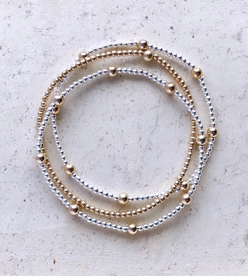 Silver & Gold Stack 14kt Gold Filled Ball Beaded Bracelets - Etsy
