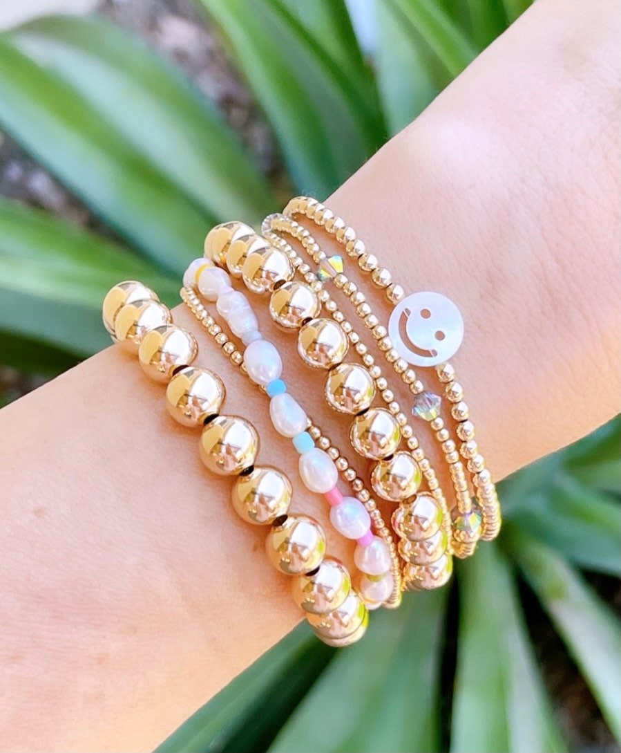 14kt Filled yellow Gold Baller Beaded Bracelet - Etsy