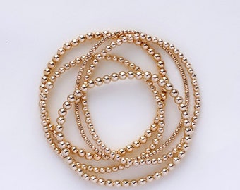 Silver & Gold Stack 14kt Gold Filled Ball Beaded Bracelets Personalized ...