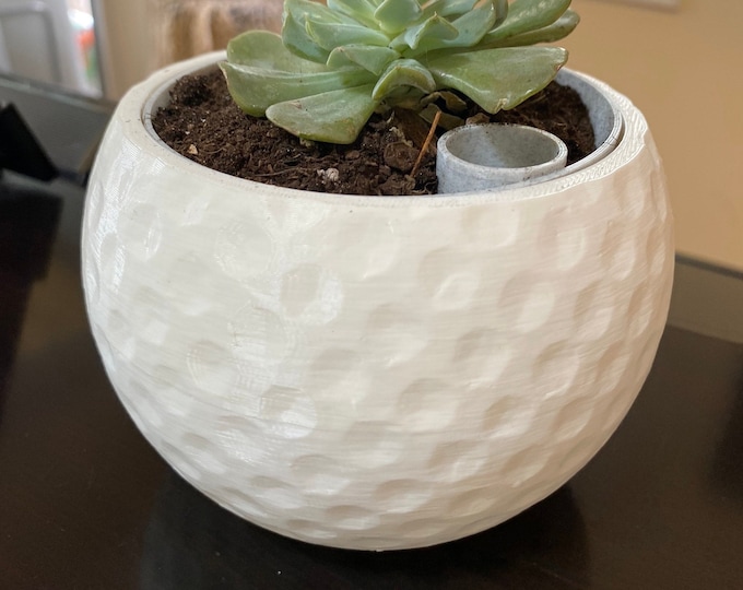 Round Golf Ball Ceramic Planter, White Spherical Display Pot Home Decor ...