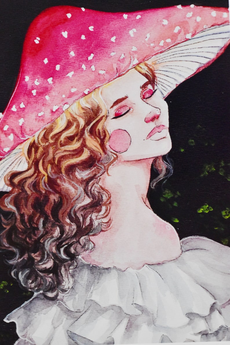 Art Print Mushroom Lady Fairy Elf Forest Mysterious Magical Fantasy ...