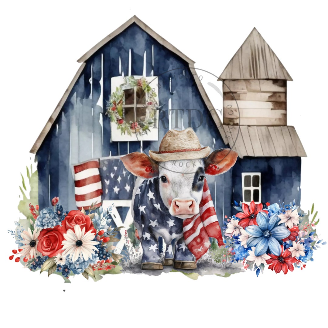 Patriotic Farm Cow Scene PNG Digital Download ONLY Sublimation Digital ...