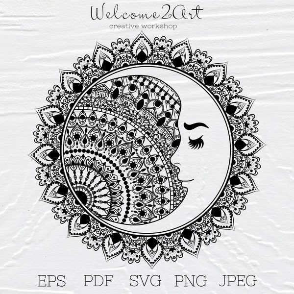 Mandala Moon Svg - Etsy