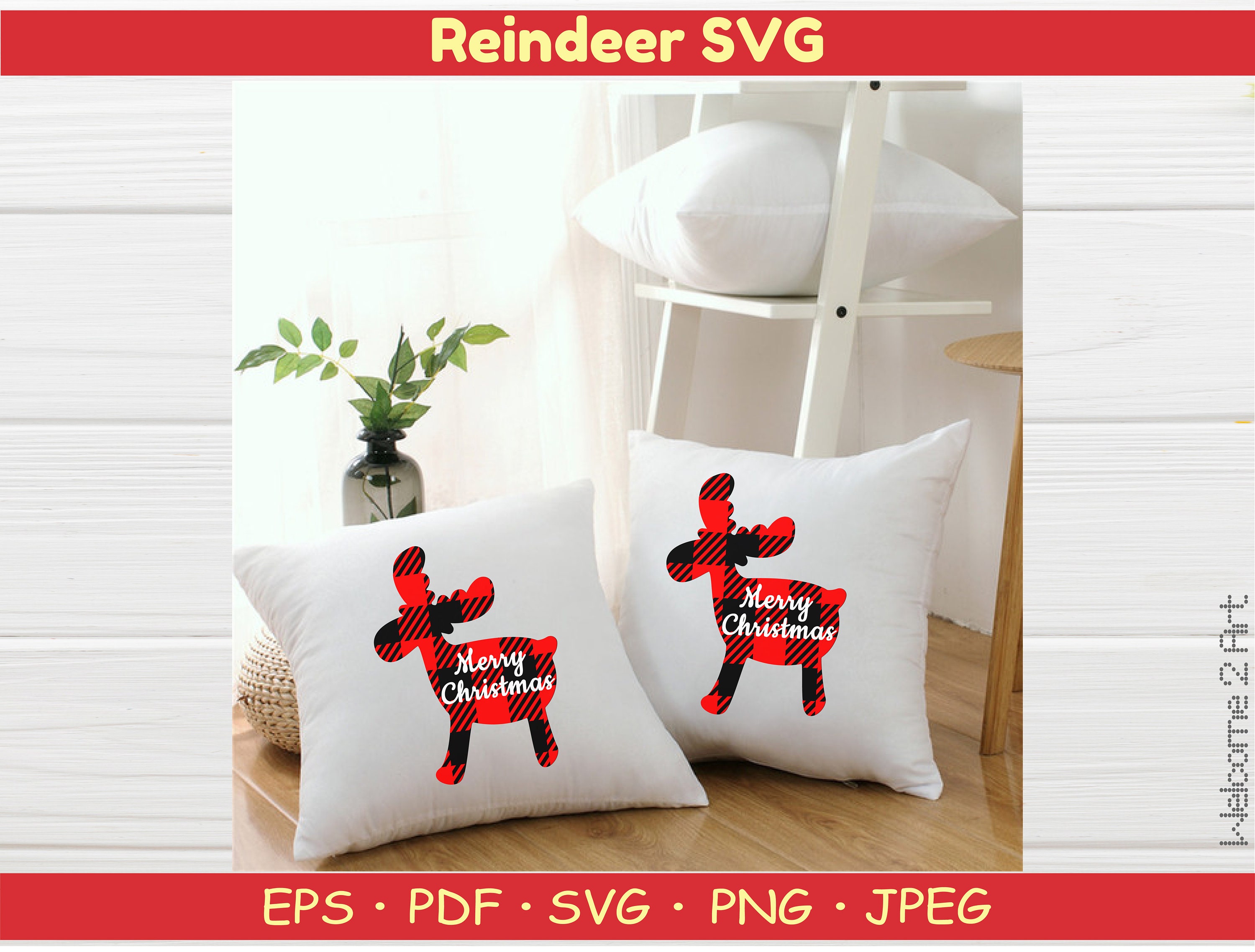 Buffalo Plaid Reindeer Svg, Reindeer Svg, Merry Christmas Svg, Winter ...