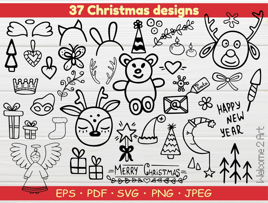 Christmas Clip Art, Doodle Hand Drawn, Winter Clip Art, Holidays, Xmas ...