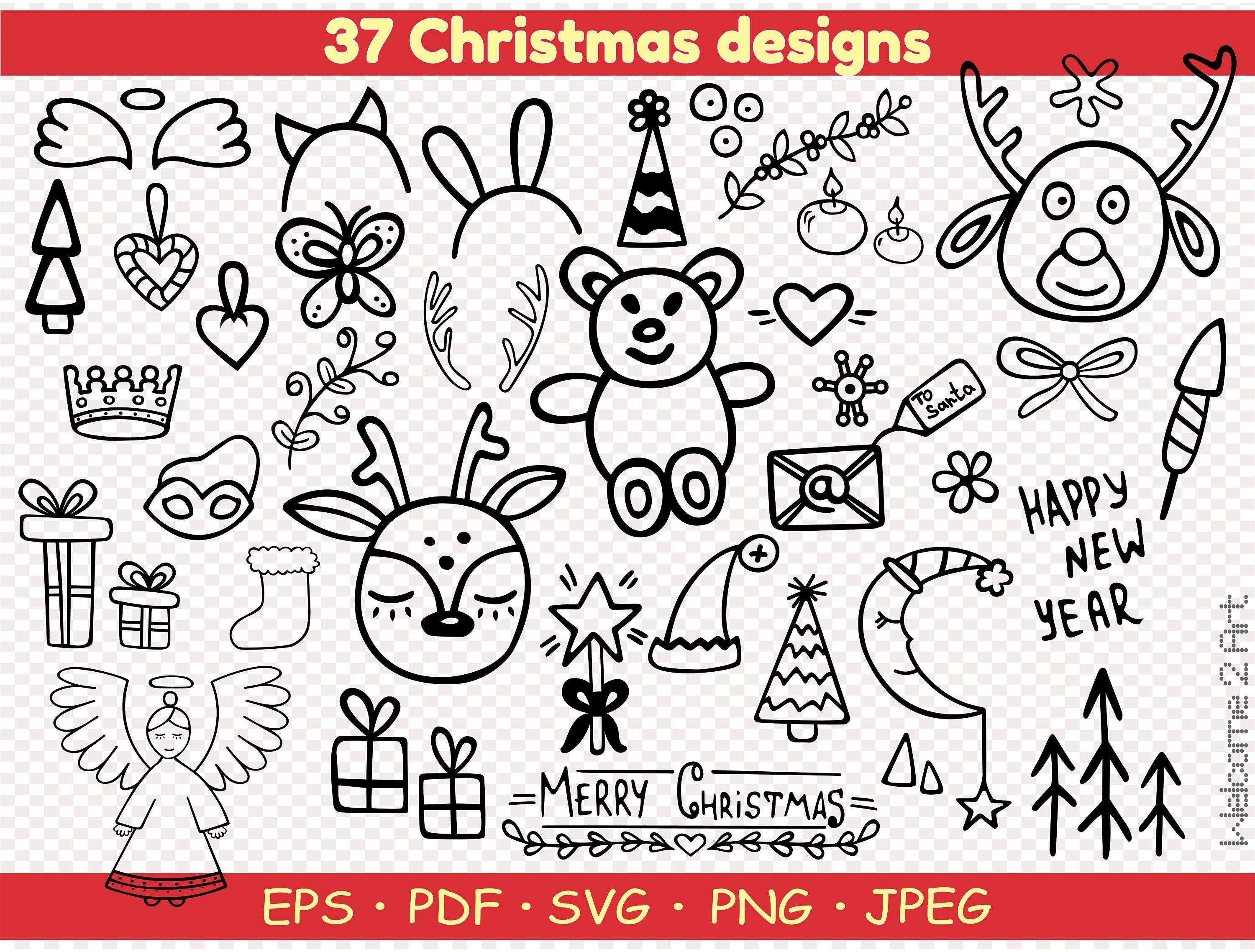 Christmas Clip Art, Doodle Hand Drawn, Winter Clip Art, Holidays, Xmas ...