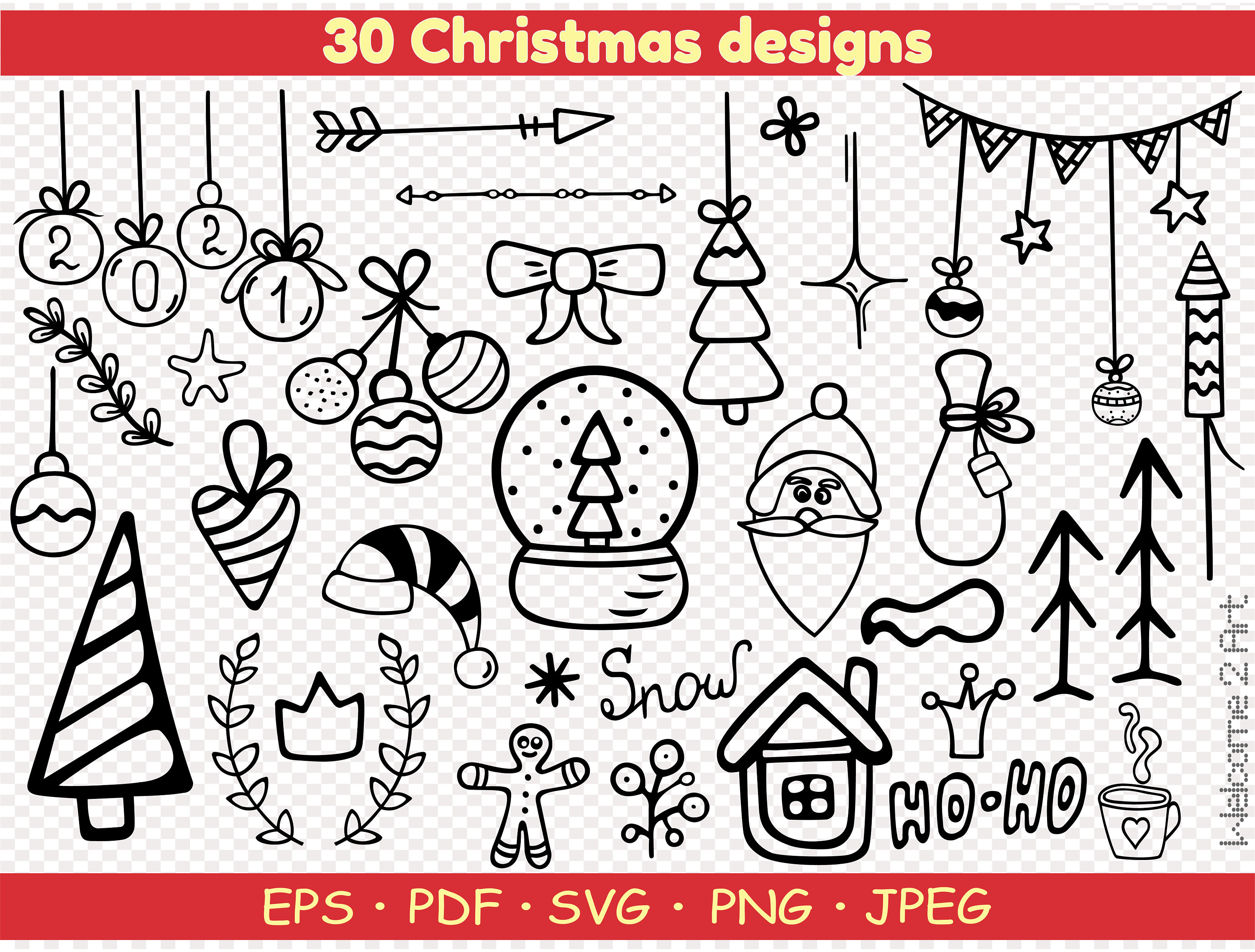 Winter Clip Art, Christmas Clip Art, Doodle Hand Drawn, Holidays, Xmas ...