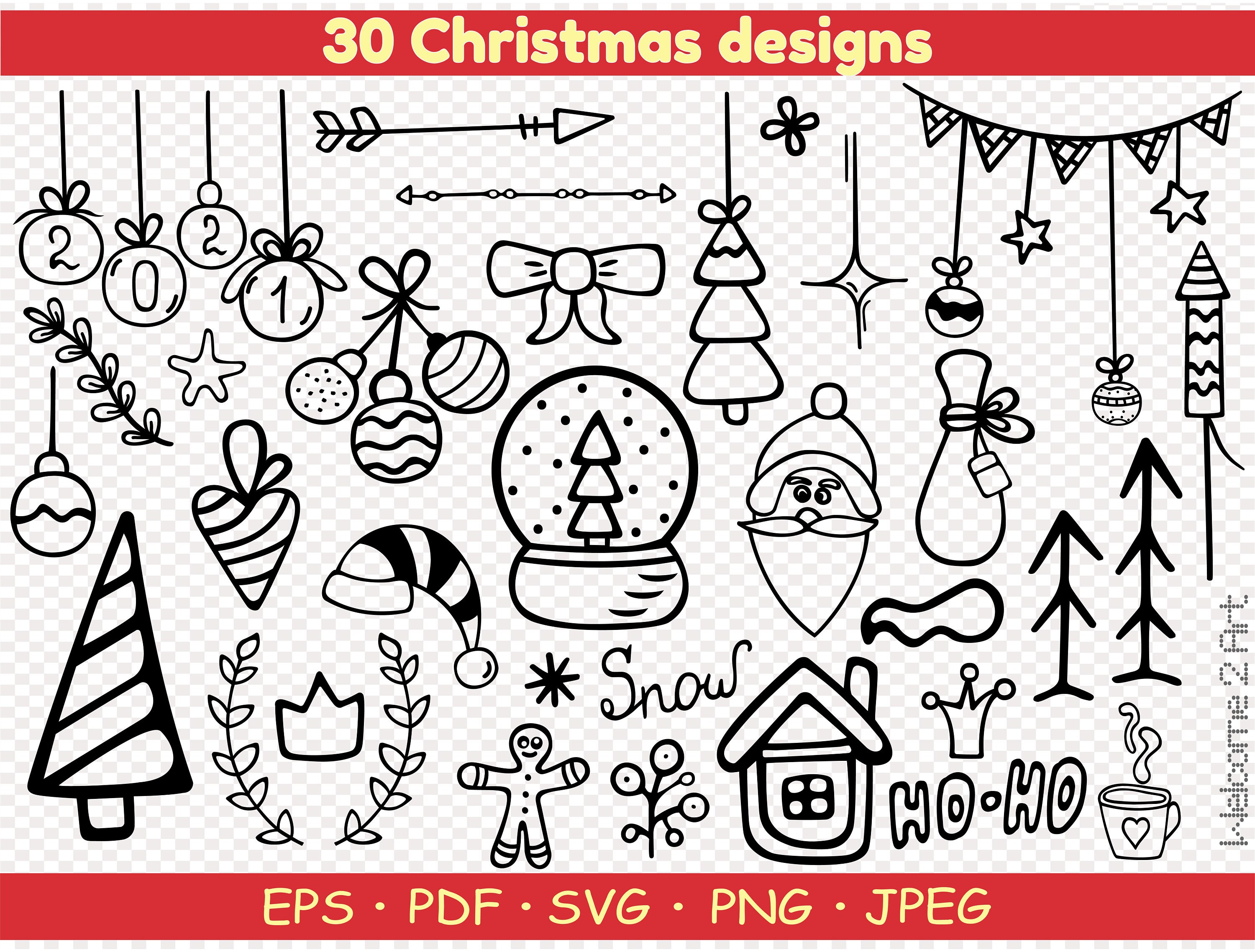 Winter Clip Art, Christmas Clip Art, Doodle Hand Drawn, Holidays, Xmas ...