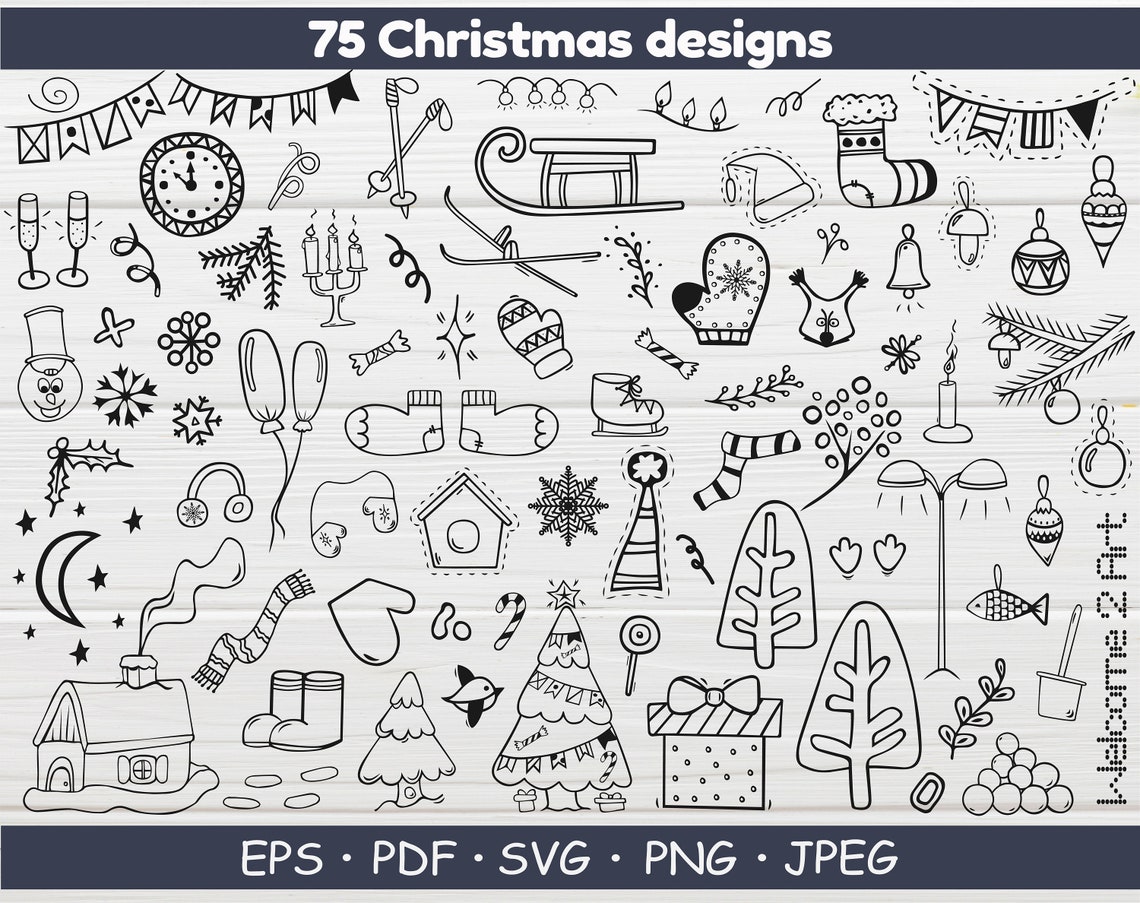 Christmas Clip Art, Doodle Hand Drawn, Winter Clip Art, Holidays, Xmas ...
