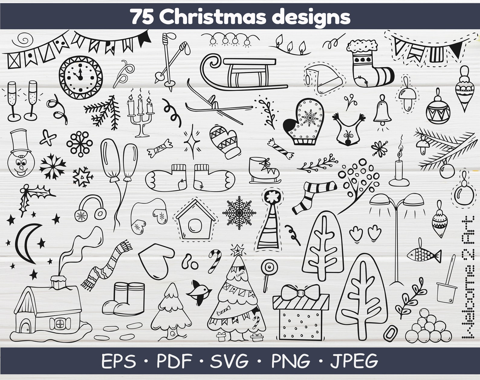 Christmas Clip Art, Doodle Hand Drawn, Winter Clip Art, Holidays, Xmas ...