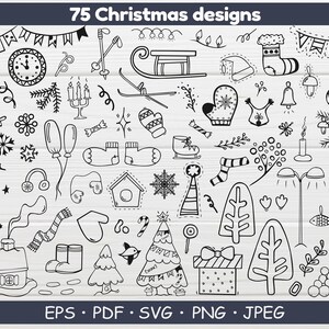 Christmas Clip Art, Doodle Hand Drawn, Winter Clip Art, Holidays, Xmas ...