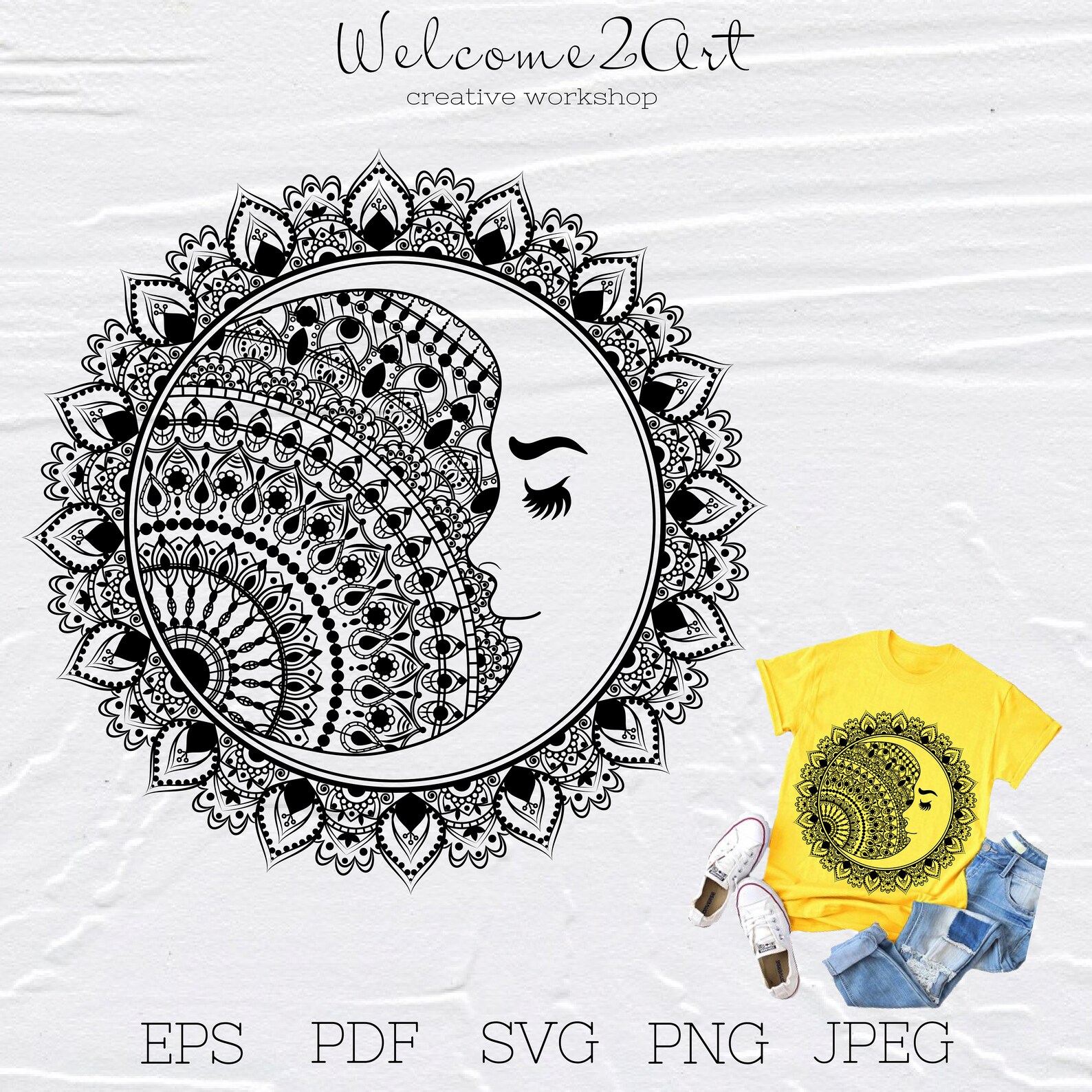 Mandala SVG, Svg File, Moon SVG, Moon Eps, Mandala, Mandala Art ...