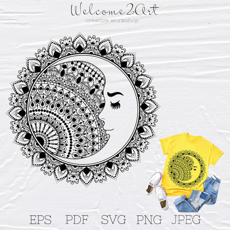 Mandala SVG, Svg File, Moon SVG, Moon Eps, Mandala, Mandala Art ...