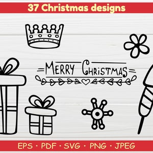 Christmas Clip Art, Doodle Hand Drawn, Winter Clip Art, Holidays, Xmas ...