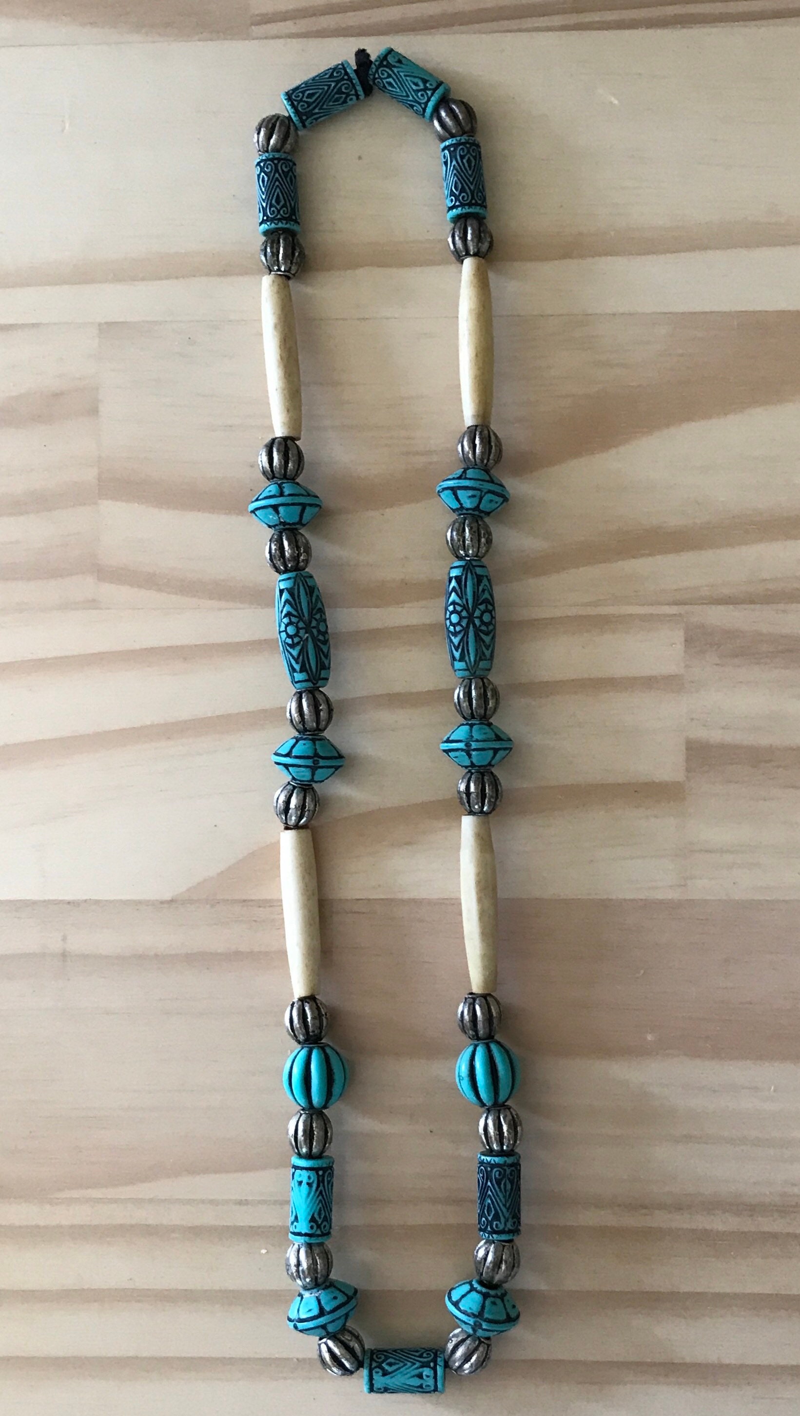 Bohemian Beads Bone Galalith Casein Carved Necklace Vintage - Etsy