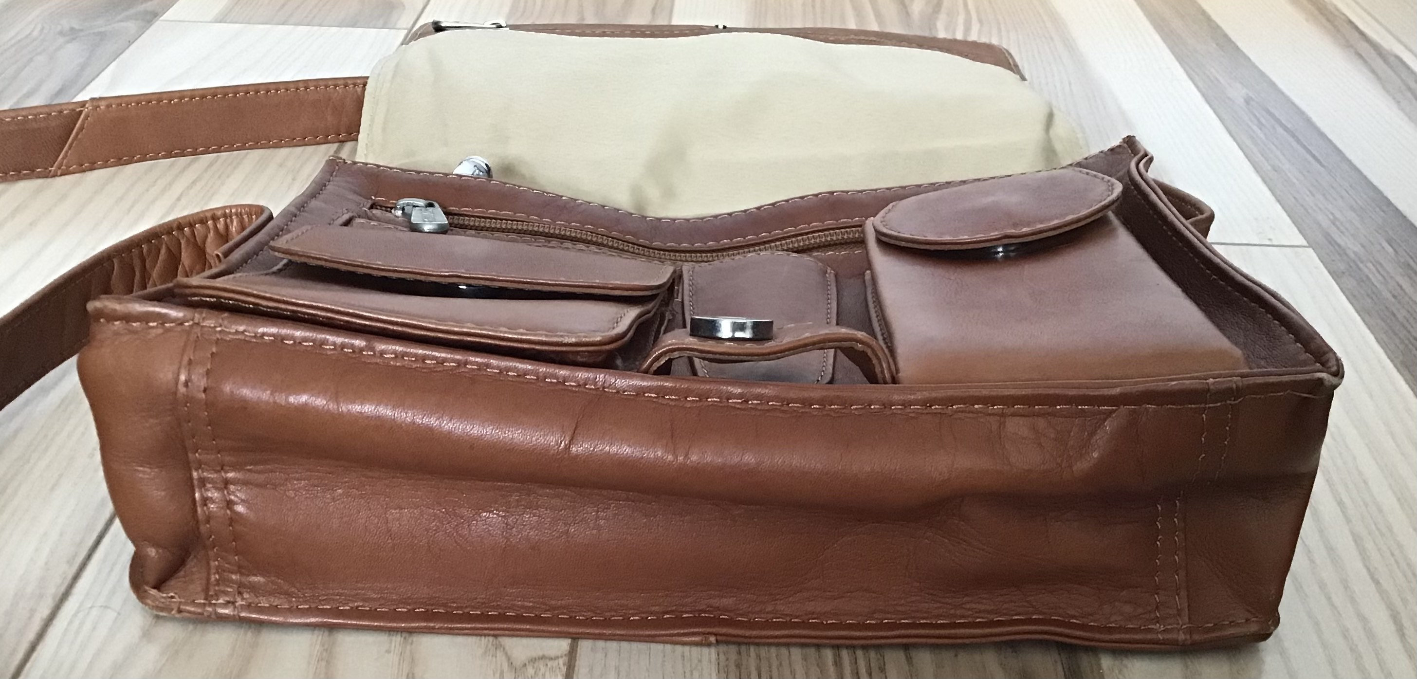 Piel Leather Messenger Organizer Crossbody Handbag Camel Leather - Etsy