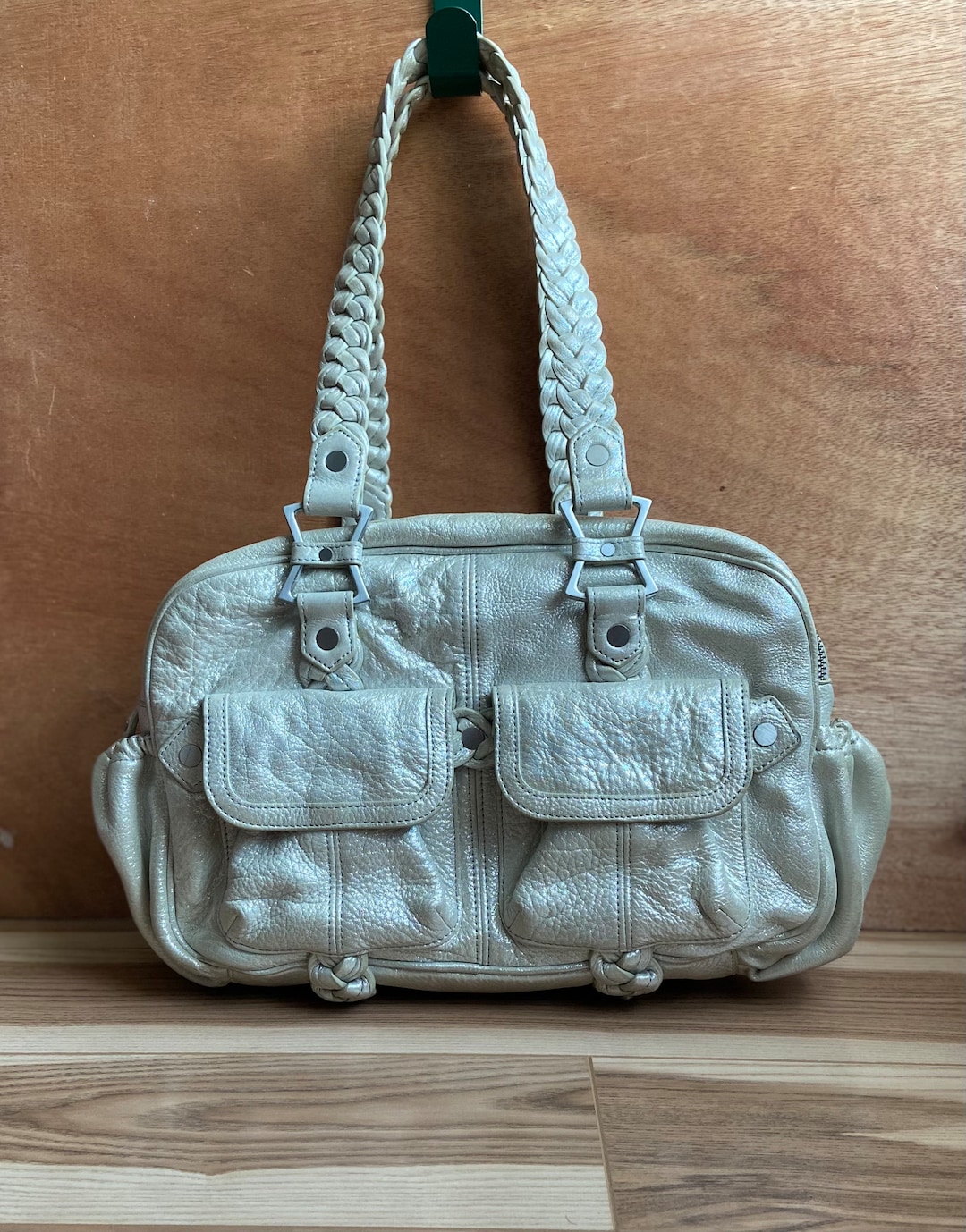 Junior Drake White Pebble Leather Metallic Handbag Excellent - Etsy