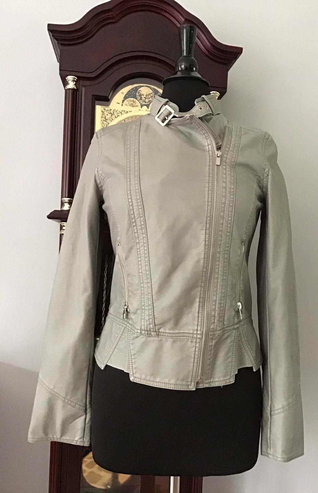 Black Rivet Faux Leather Ladies Motorcycle Jacket by GIII Wilson Leather NWOT Etsy UK