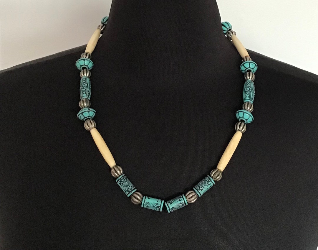 Bohemian Beads Bone Galalith Casein Carved Necklace Vintage - Etsy