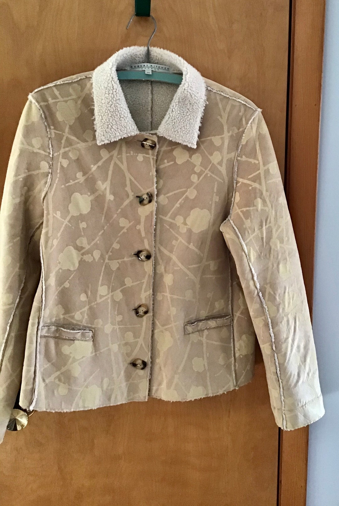 Robert Kitchen of Canada Botanical Print Faux Suede Faux Sherpa Size ...