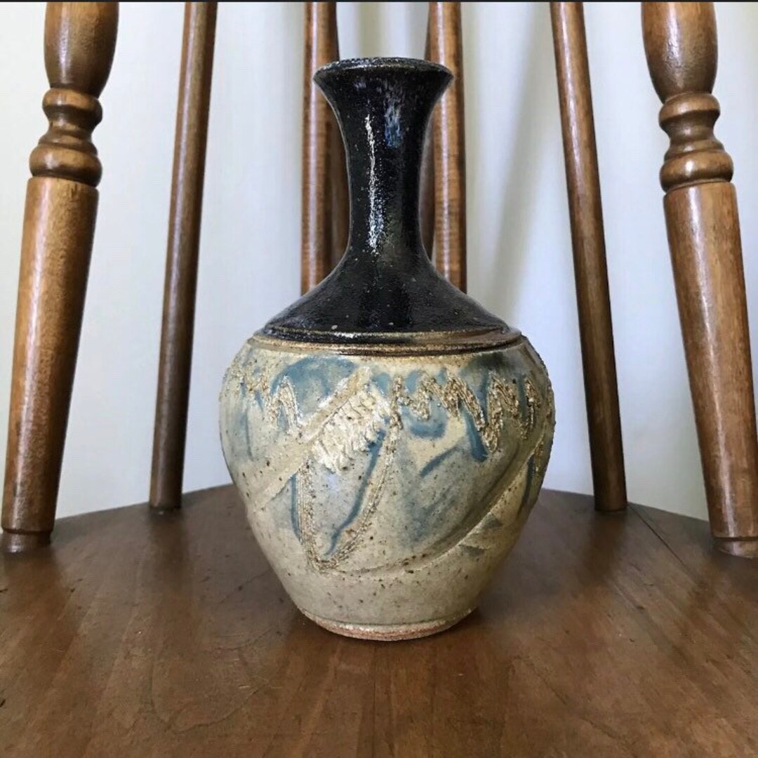 Hares Fur Glaze Artist Signed Hand Thrown Pottery Vase Vessel 7.5” Mid ...